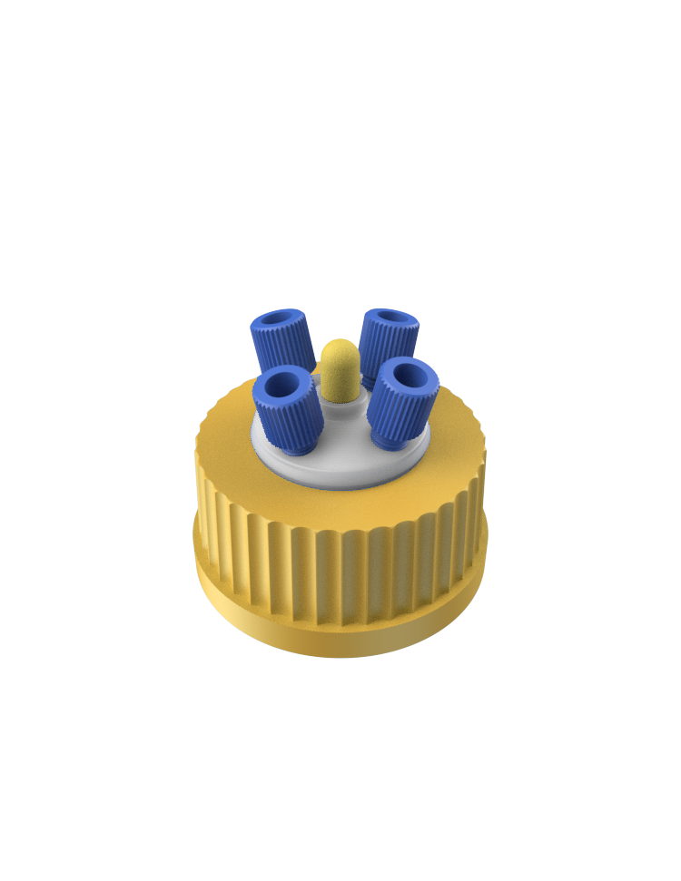 SOLVENT EXTRACTION CAP GL45 4-port FFKM valve with fittings – LabLids